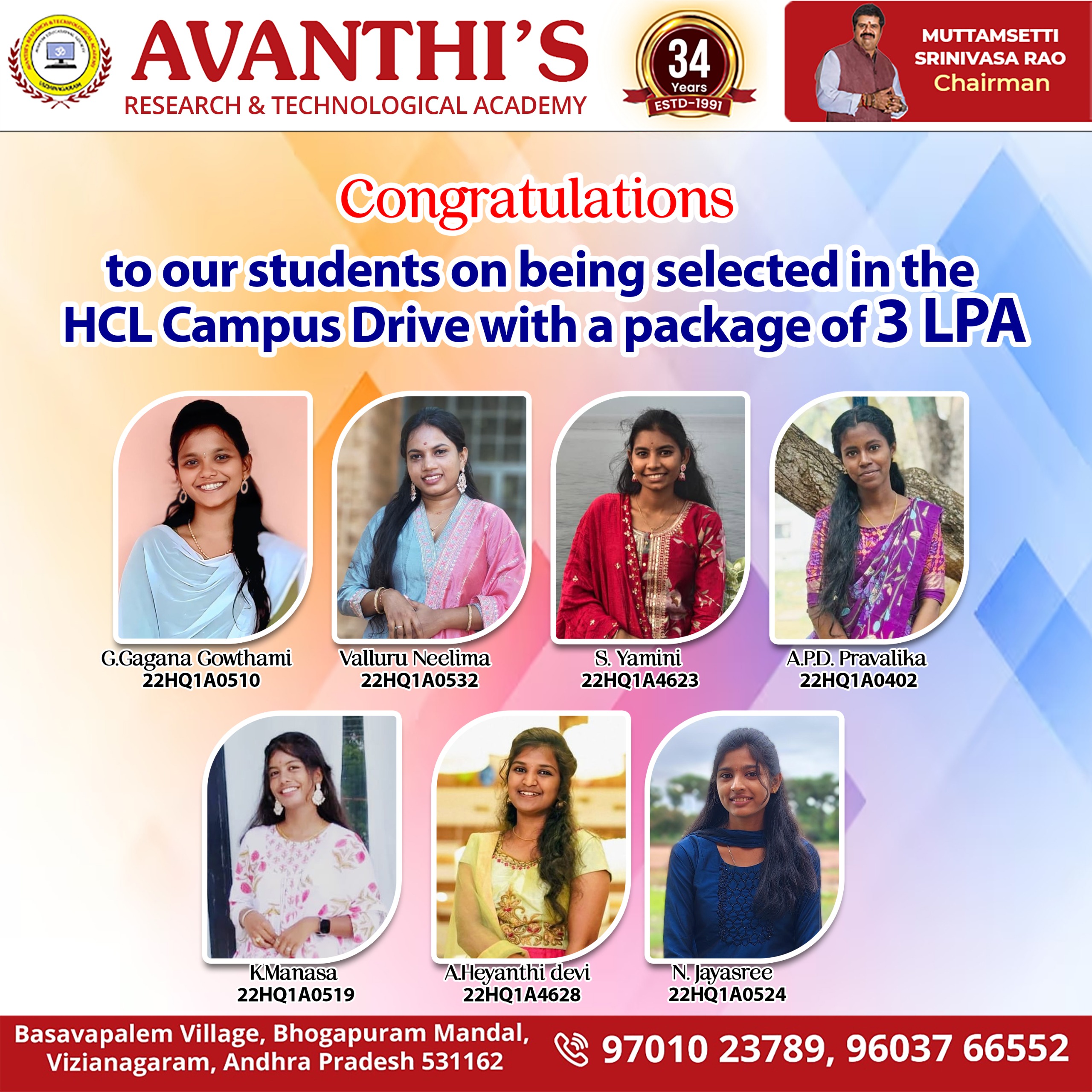 Welcome to Avanthi's Research and Technlogical Academy